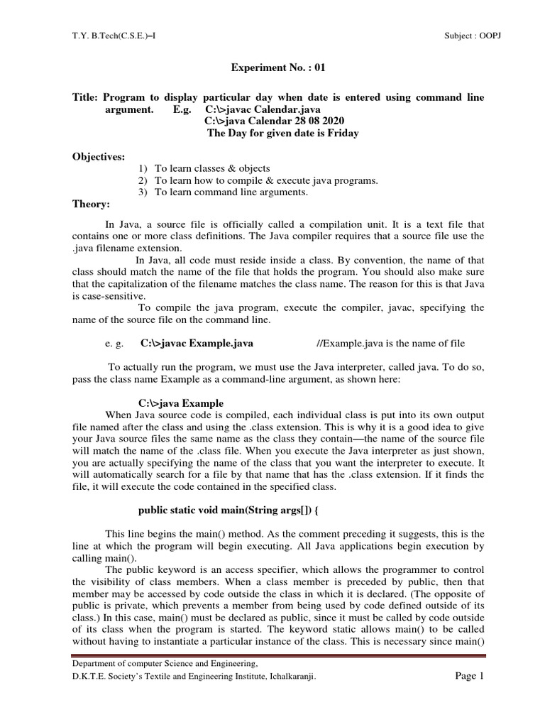 T.Y. B.Tech (C.S.E.) - I Subject: OOPJ | PDF