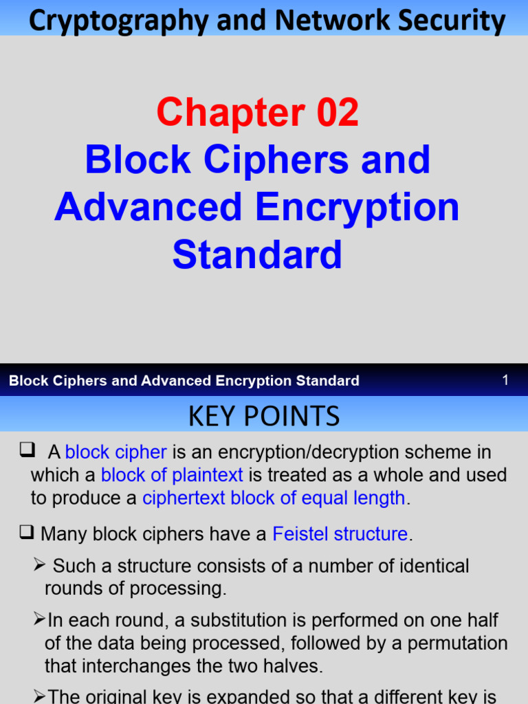 Chapter - 02 - Block Ciphers and The Advanced Encryption Standard | PDF