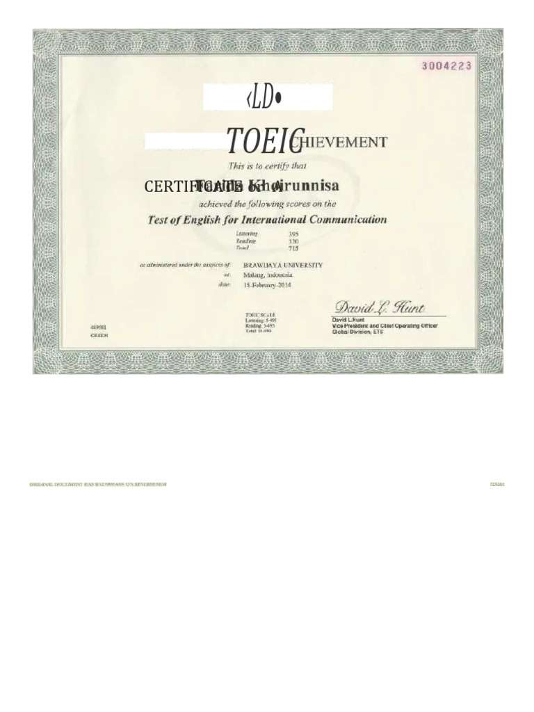 PDF Sertifikat Toeic | PDF