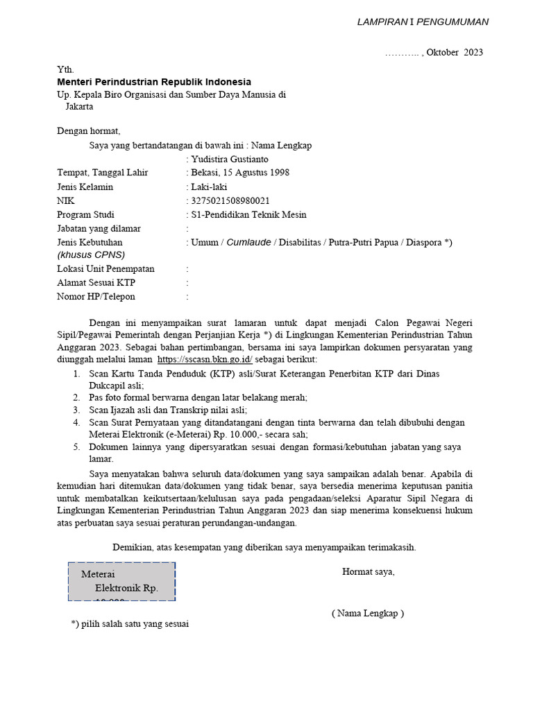 Lampiran III-VI - Format Surat | PDF
