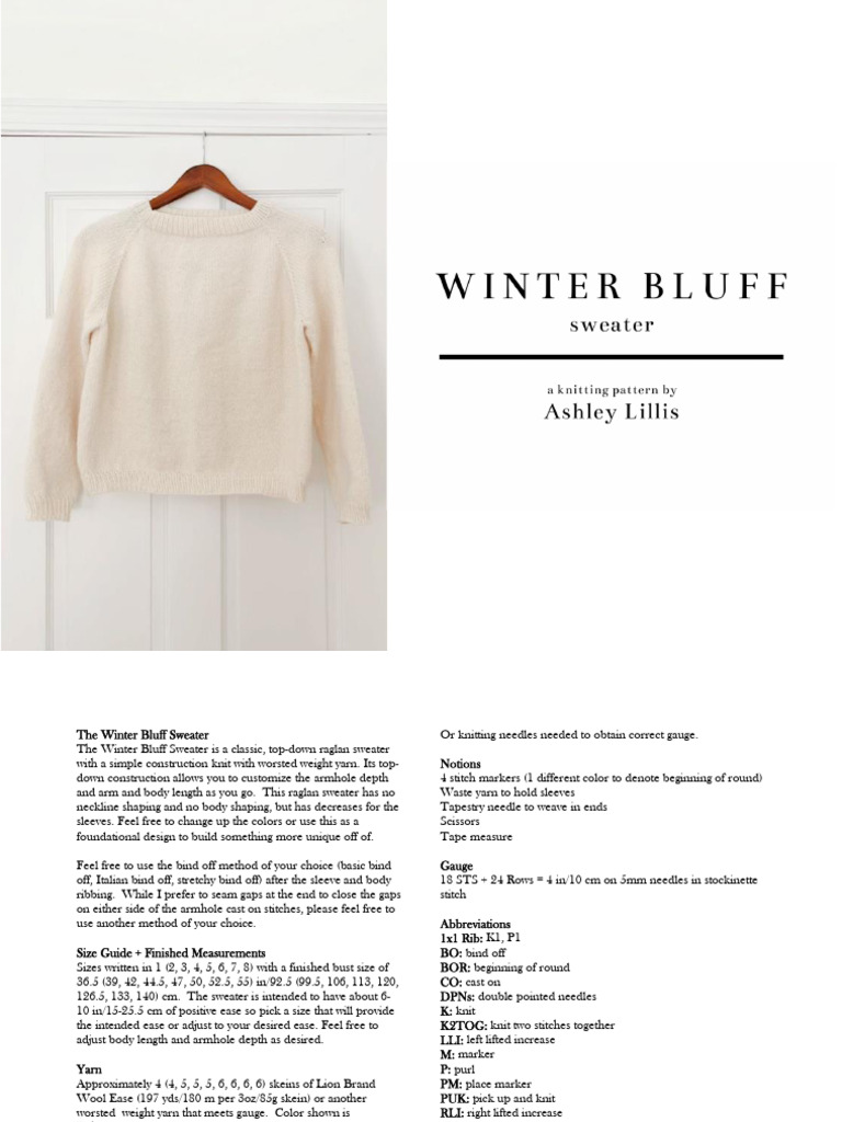 Winter Bluff Bluff Raglan Sweater - 01 26 22 | PDF | Knitting ...