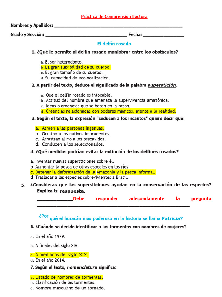 Práctica de Comprensión Lectora BII | PDF