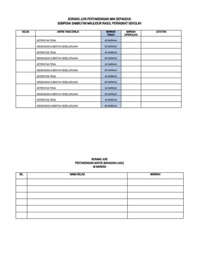 Borang Juri Pertandingan Mini Sepanduk | PDF