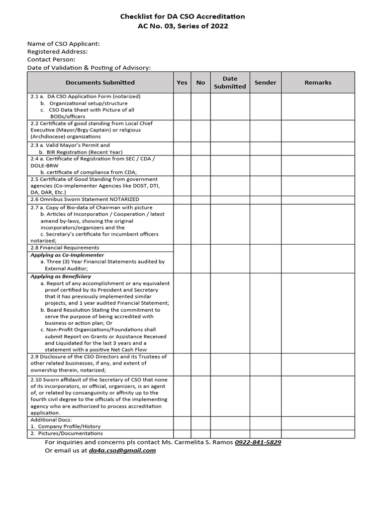 New Checklist Status Report On DA CSO Accreditation | PDF | Notary ...