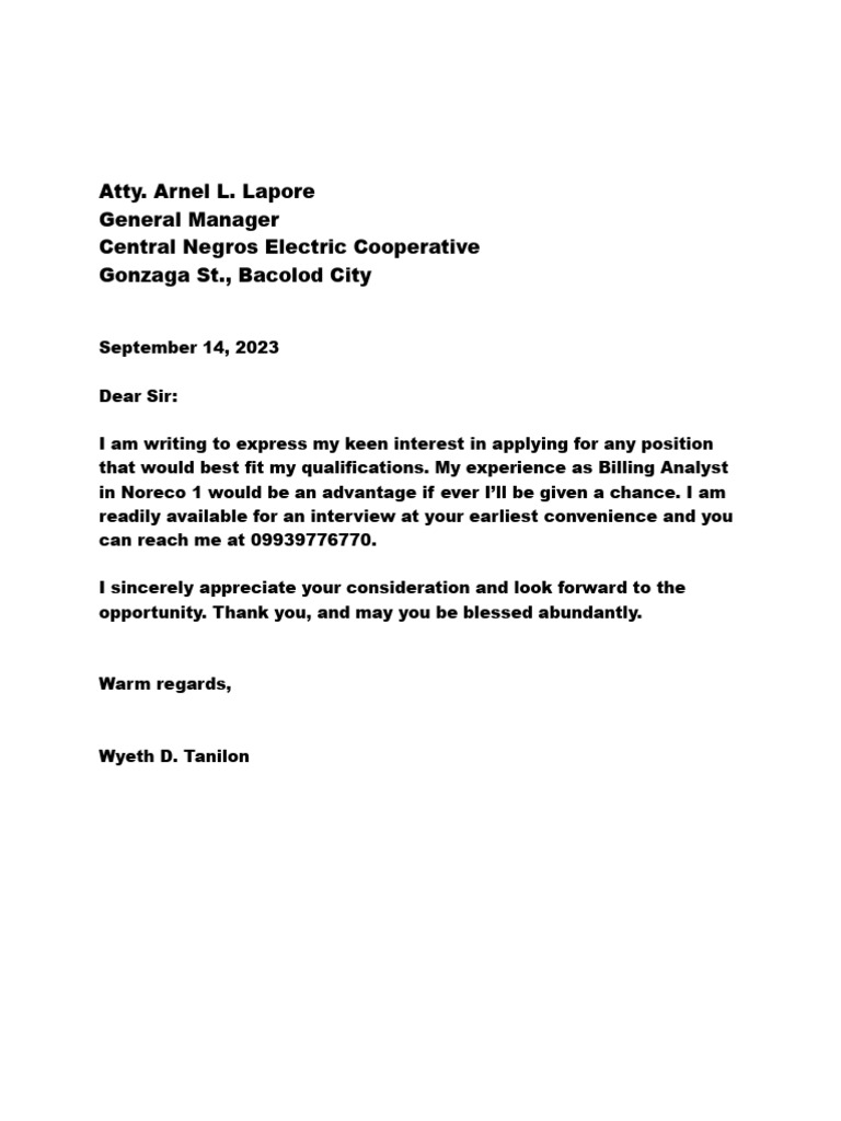 Application Letter Ceneco | PDF