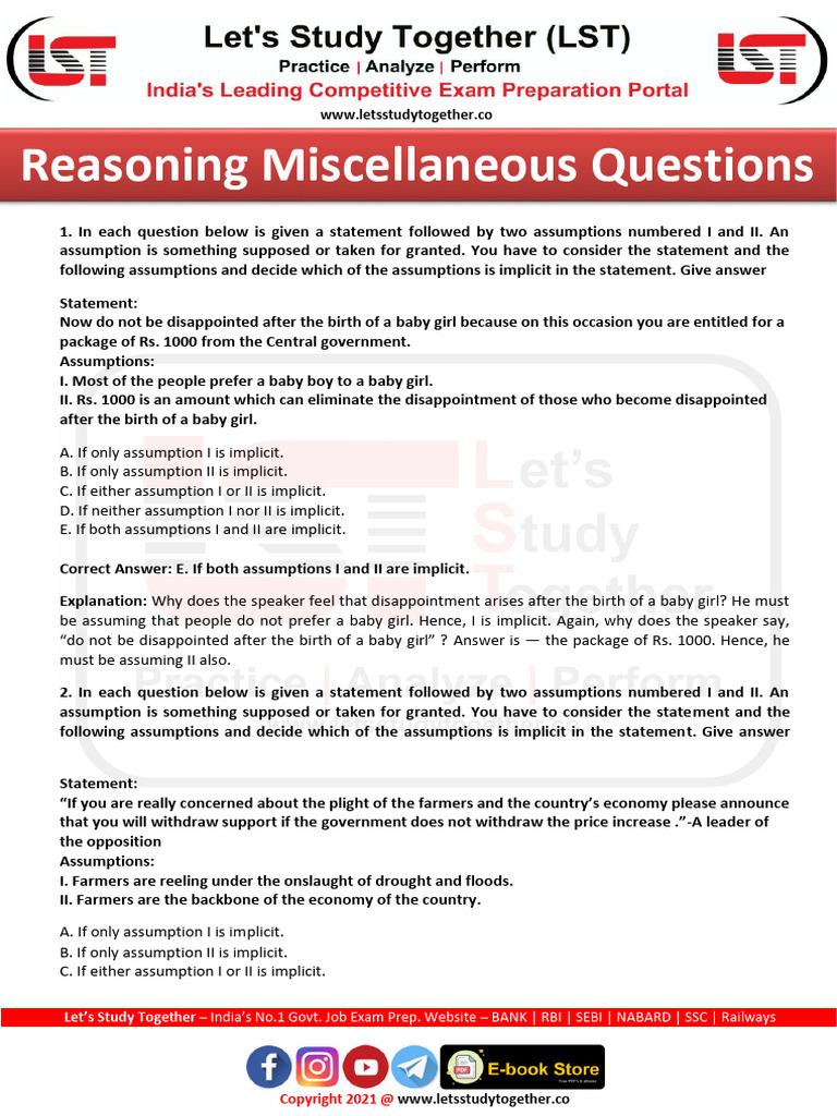 Reasoning Miscellaneous Questions | PDF