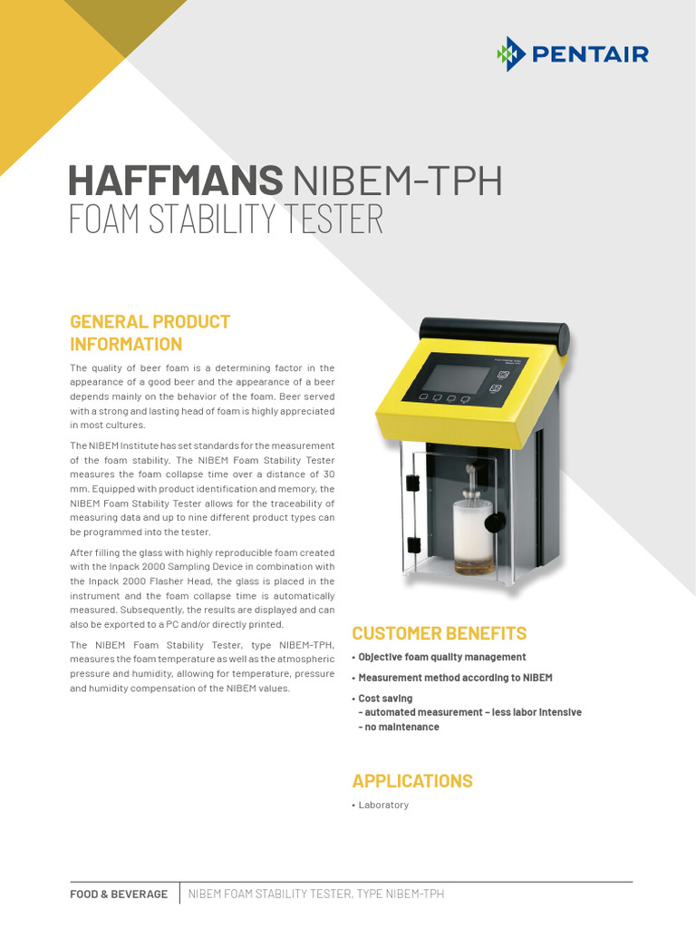 Foam Stability Tester Nibem Pentair Haffmans Leaflet v2104 en | PDF