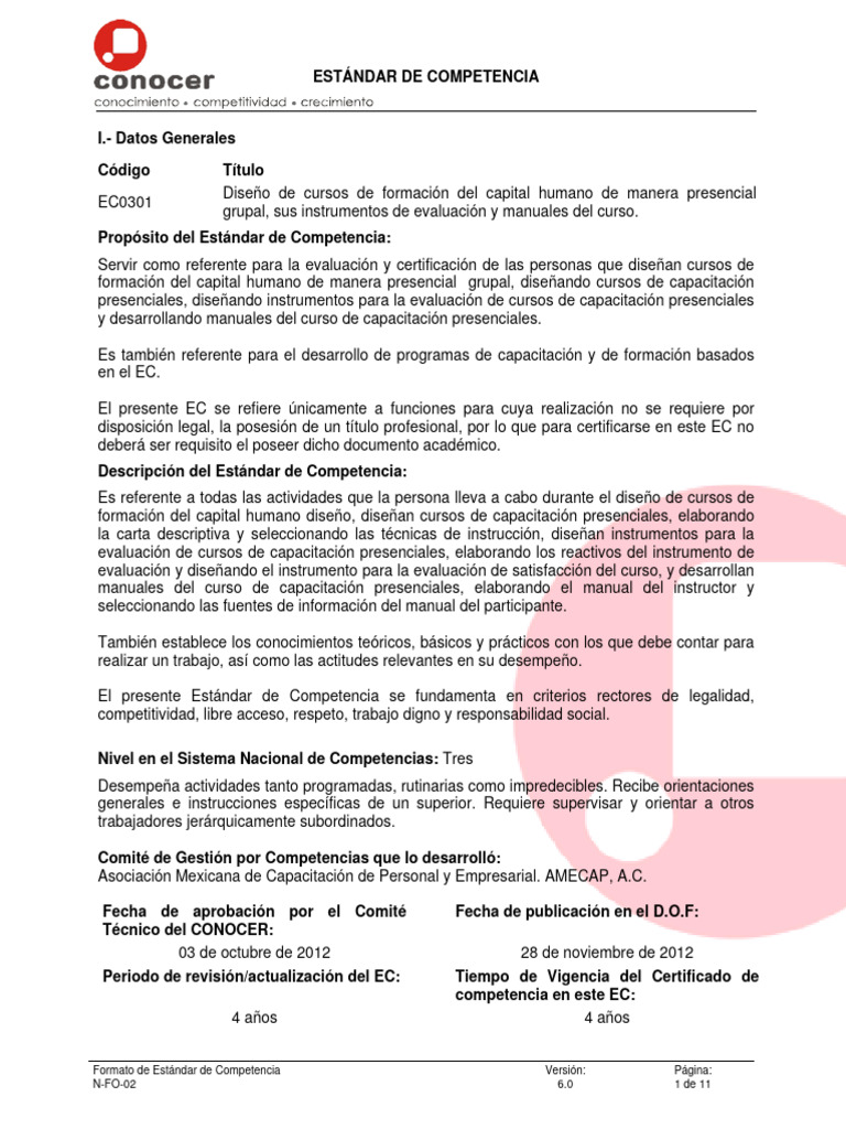 Ficha Estandar Ec0301 | PDF