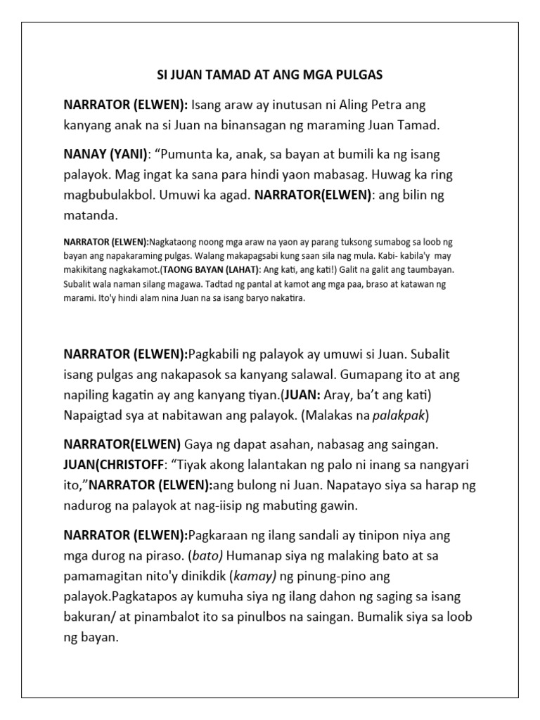 Si Juan Tamad At Ang Mga Pulgas Pdf
