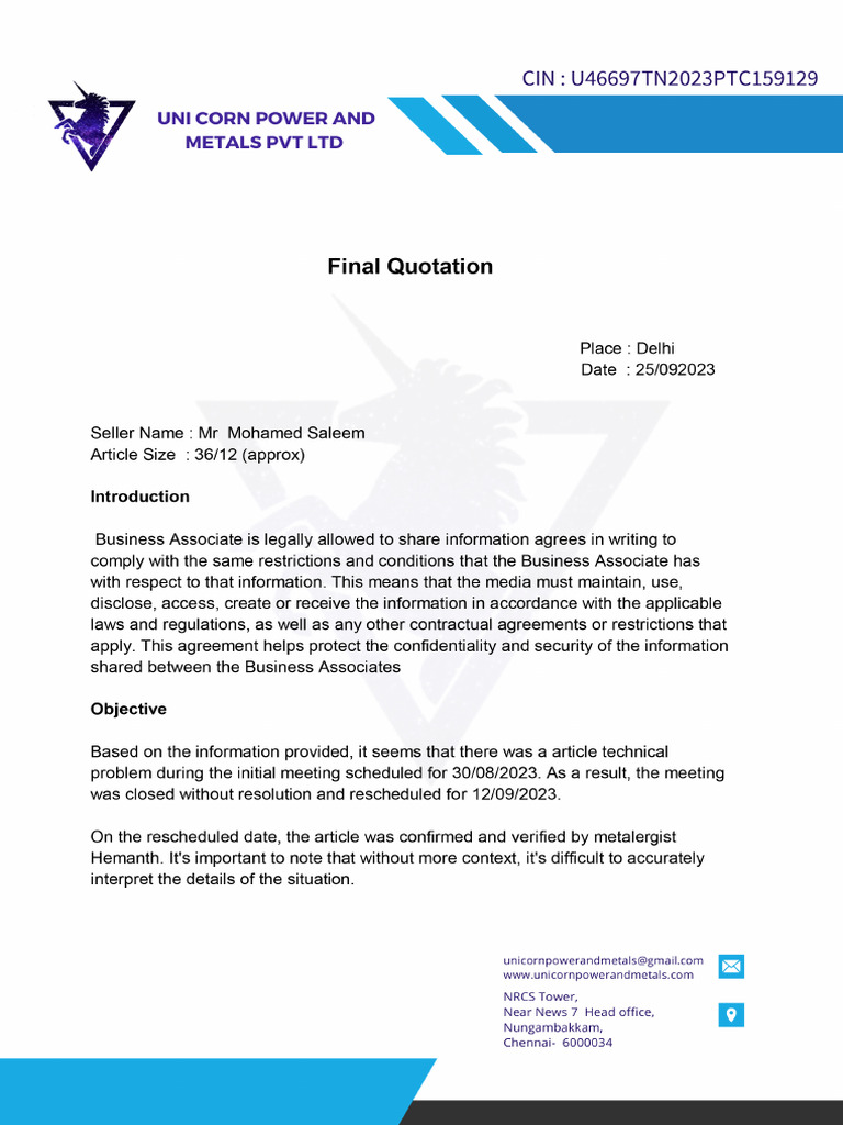 Final Quotation | PDF