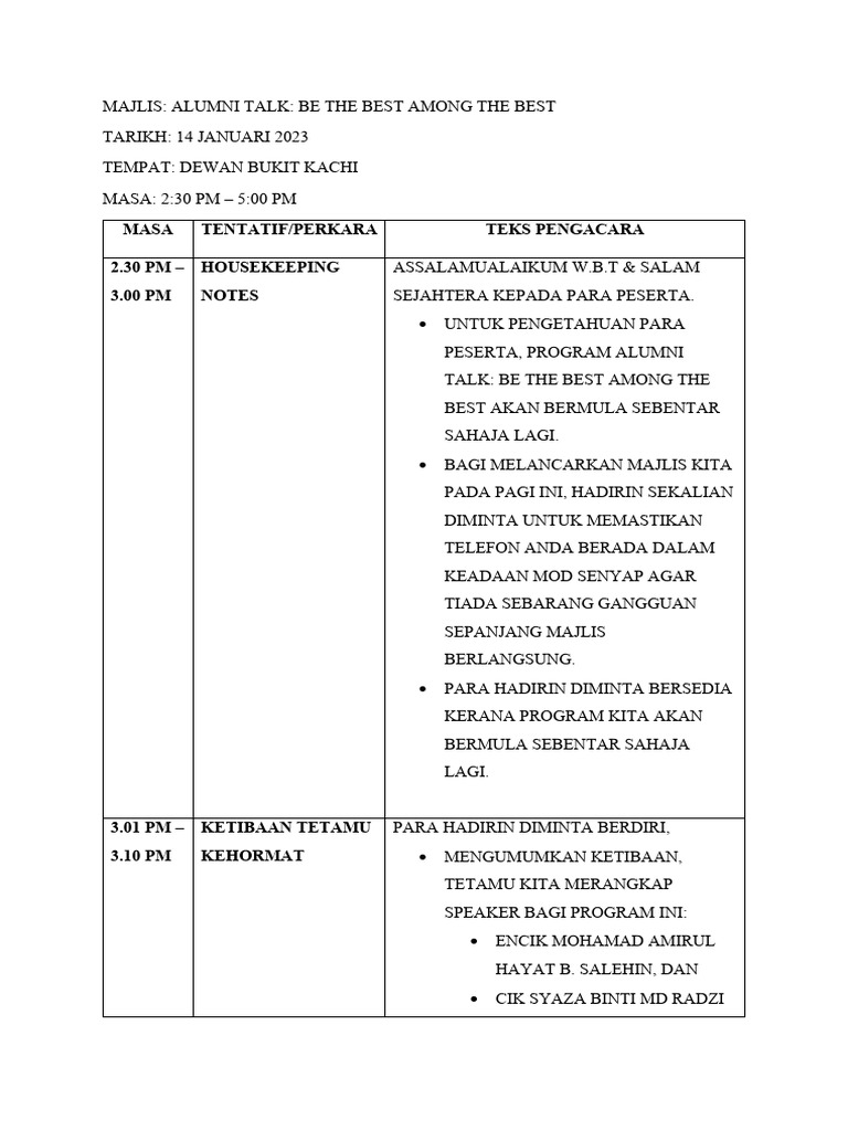 Skrip Alumni Talk | PDF