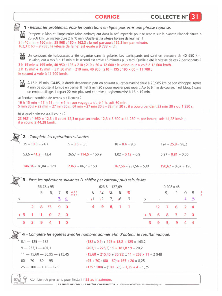 Cm2 Defi Maths 31 Correction | PDF