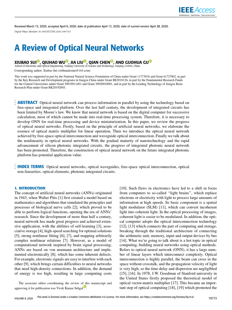 A Review of Optical Neural Networks | PDF | Nonlinear Optics | Matrix ...