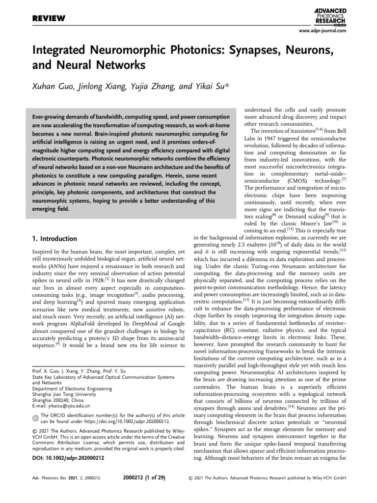 Advanced Photonics Research - 2021 - Guo - Integrated Neuromorphic ...