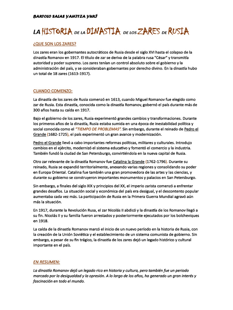 La Historia de La Dinastia de Los Zares de Rusia | PDF La Historia de La Dinastia de Los Zares de Rusia | PDF