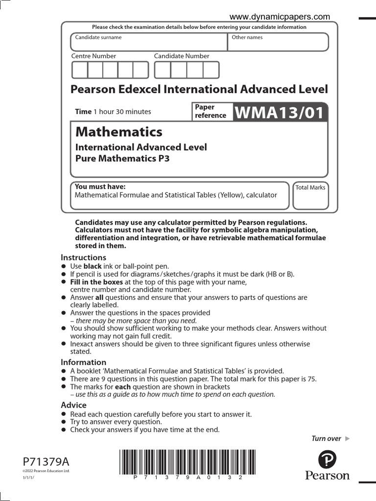 Pure Mathematics P3 Exam Paper | PDF