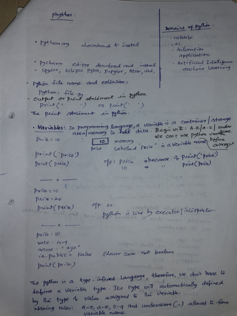 Python Notes Handwritten | PDF
