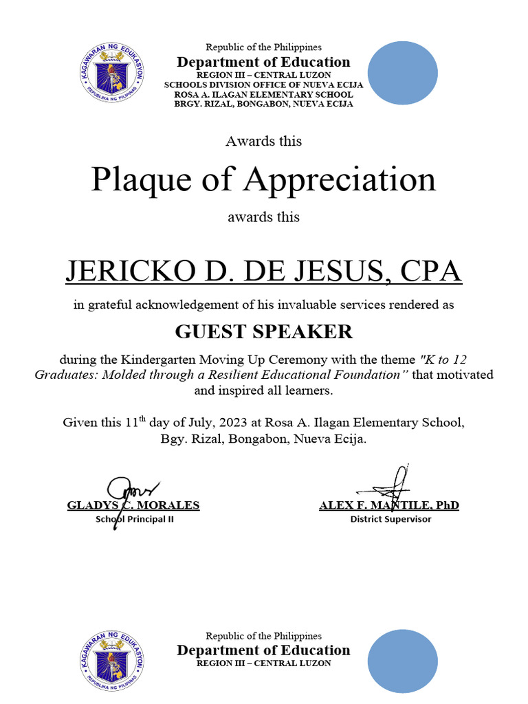Citation Plaque of Recognition Guest Speaker | PDF