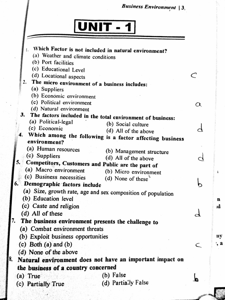 Business Environment Unit 1 MCQ | PDF