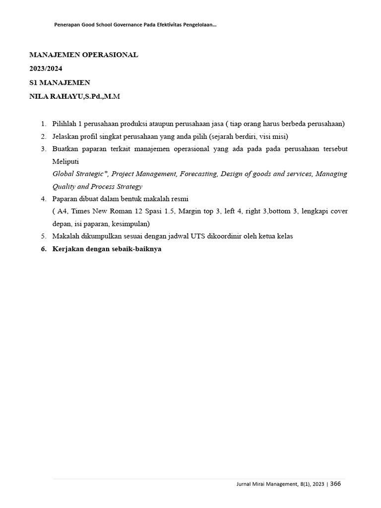 Penugasan Uts - Manajemen Operasional | PDF