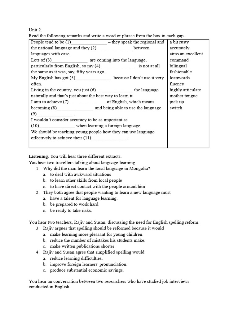 Unit 2 | PDF | English Language | Multilingualism