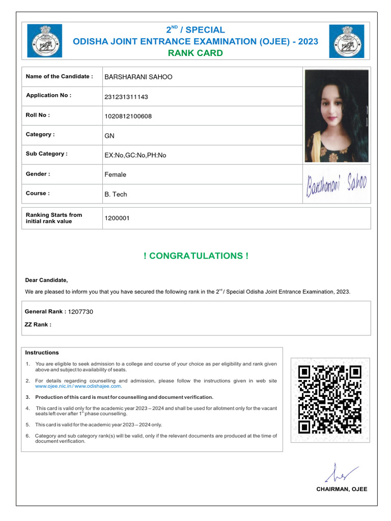 2 / Special Odisha Joint Entrance Examination (Ojee) - 2023 | PDF