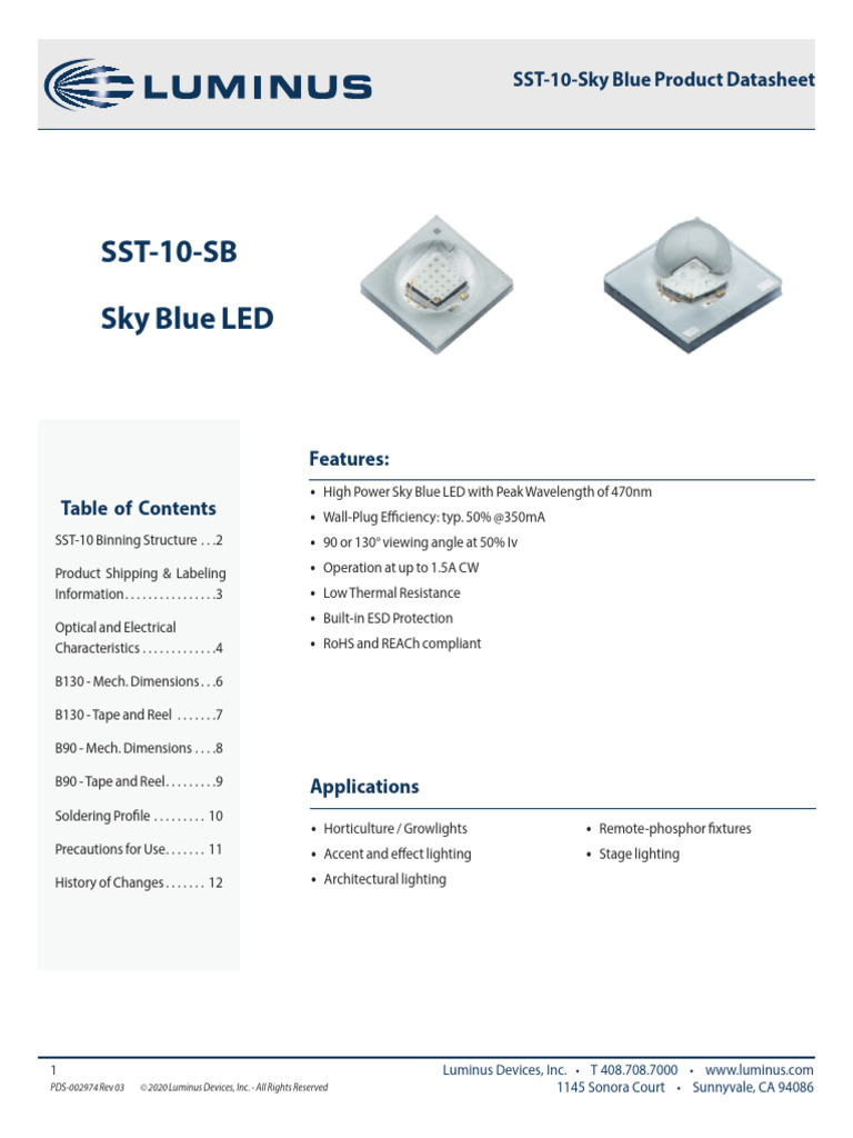Luminus SST-10-SB Datasheet | PDF