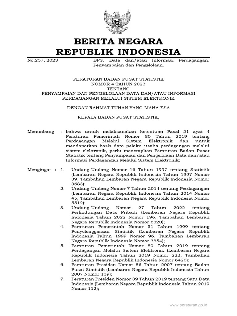 Perka Bps No 4 Tahun 2023 | PDF