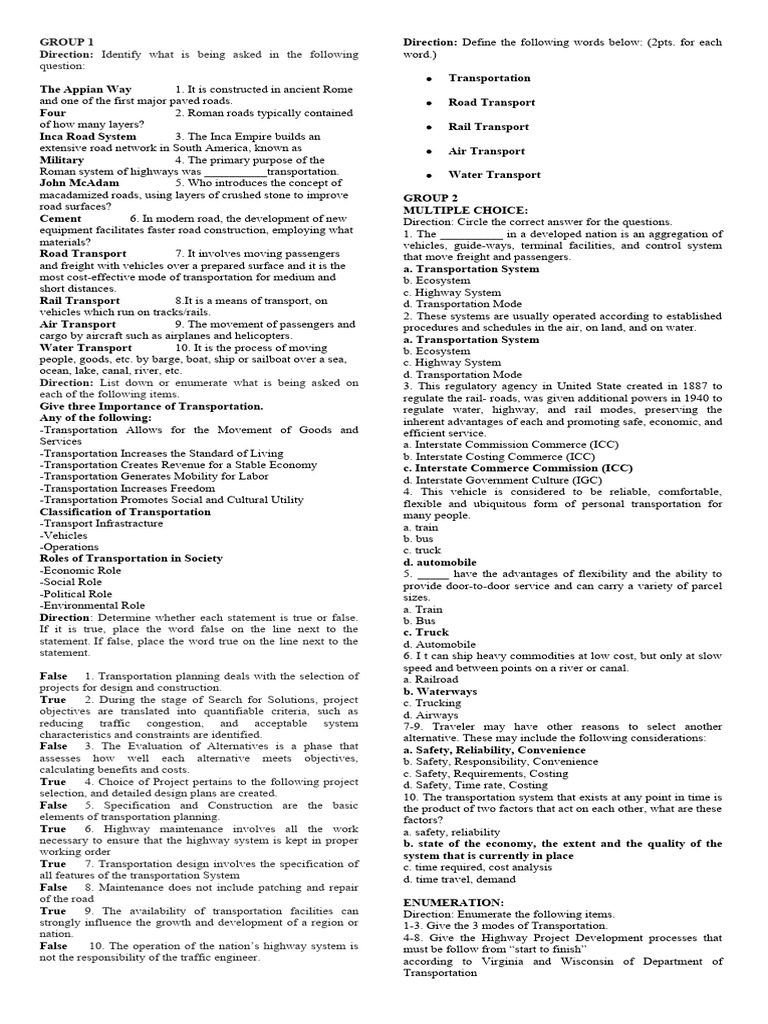 Transpo Answer Key | PDF