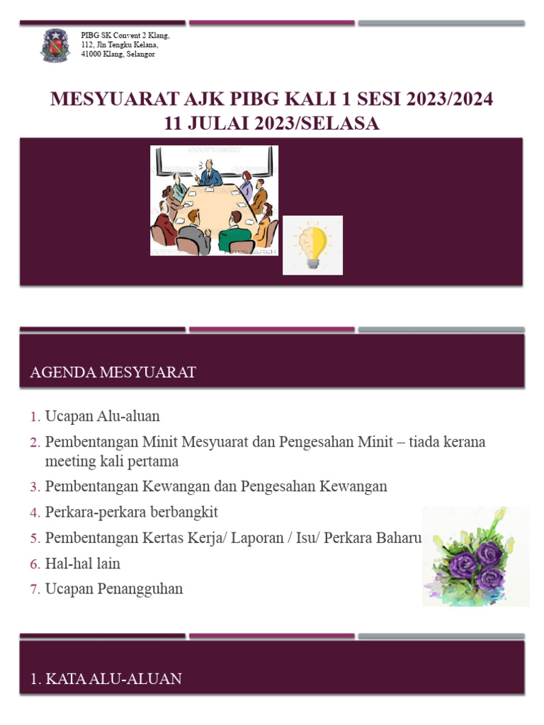 Mesyuarat Ajk Pibg Kali 1 Sesi 2023 2024 | PDF