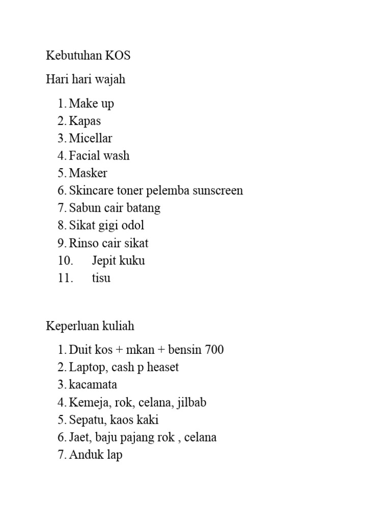 Kebutuhan KOS | PDF