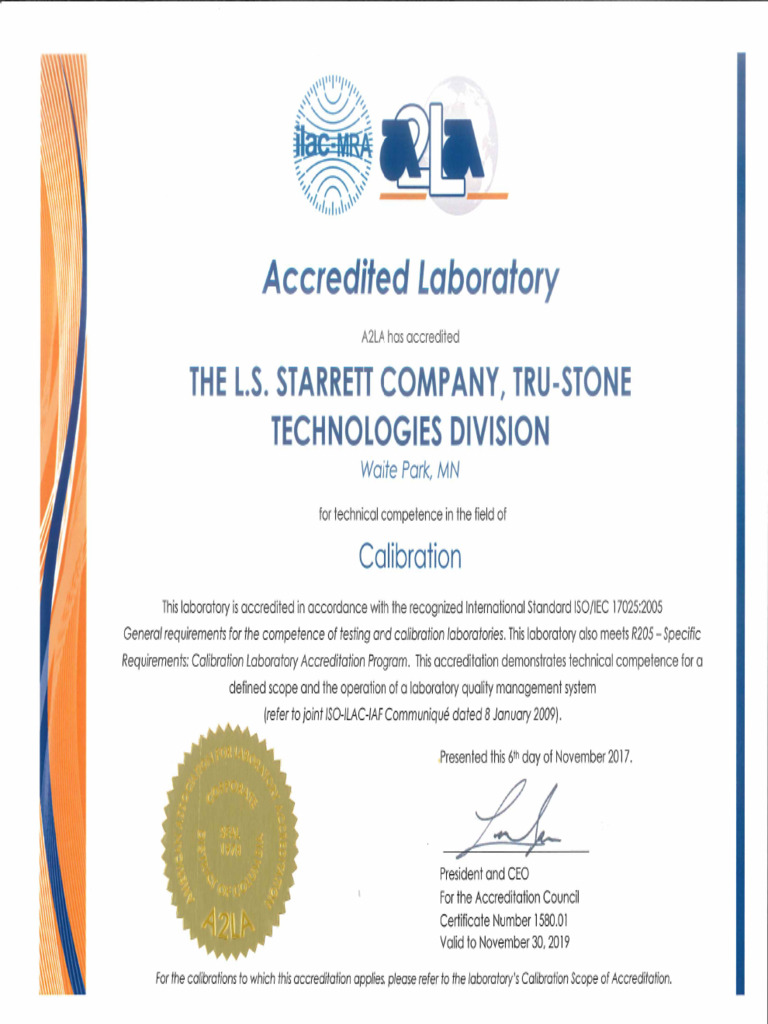 a2la-starrett-tru-stone-technologies-division | PDF