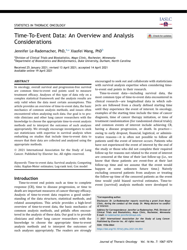2021 Time To Event Data An Overview And Analysis Considerations Pdf