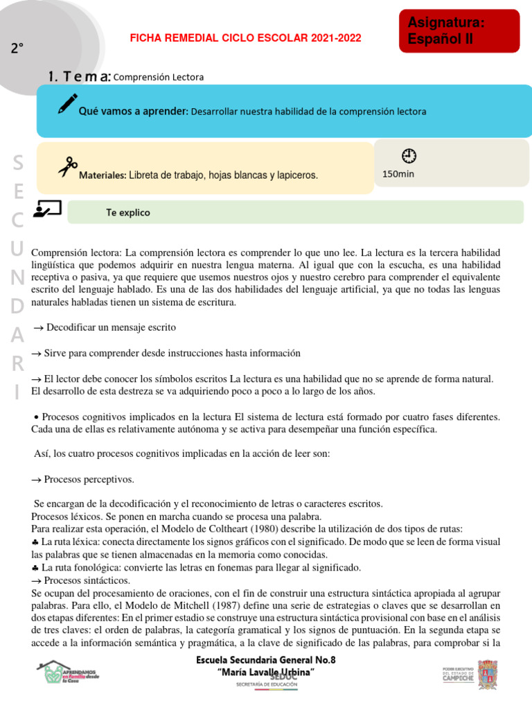 Comprensión Lectora en Español II | PDF