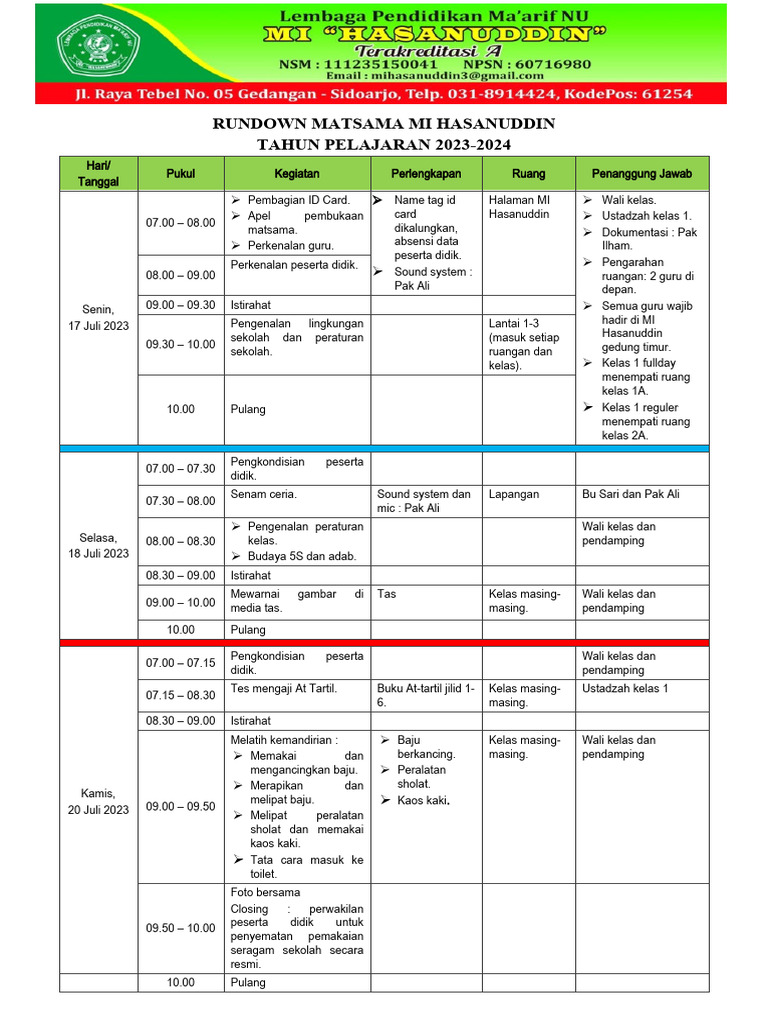 Rundown MATSAMA - 2023-2024 Terbaru | PDF