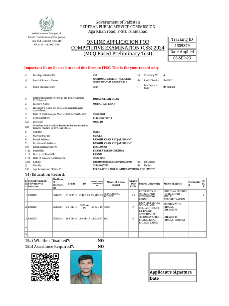 Competitive Examination (CSS) MPT - 2024 | PDF