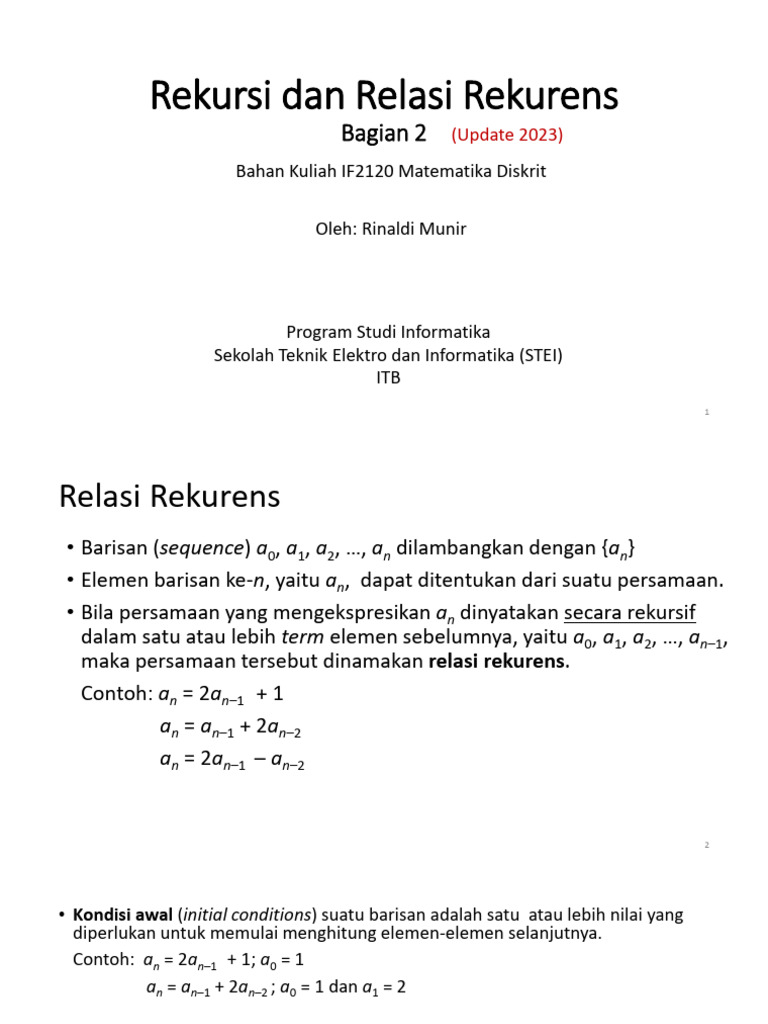 10-Rekursi-dan-relasi-rekurens-(Bagian2)-2023 | PDF