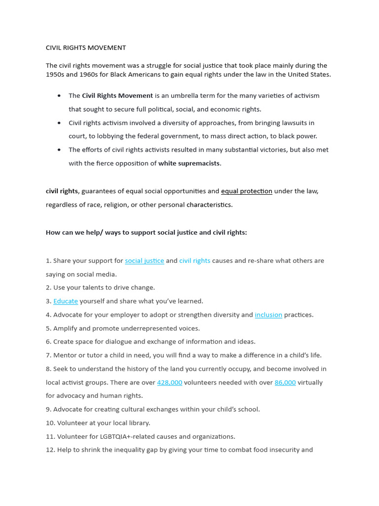 Civil Rights Movement: Key Events & Actions | PDF