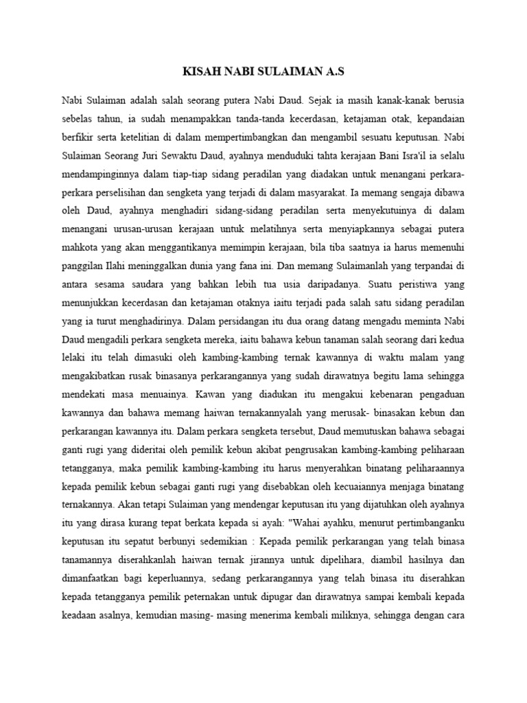 Kisah Nabi Sulaiman A | PDF Kisah Nabi Sulaiman A | PDF