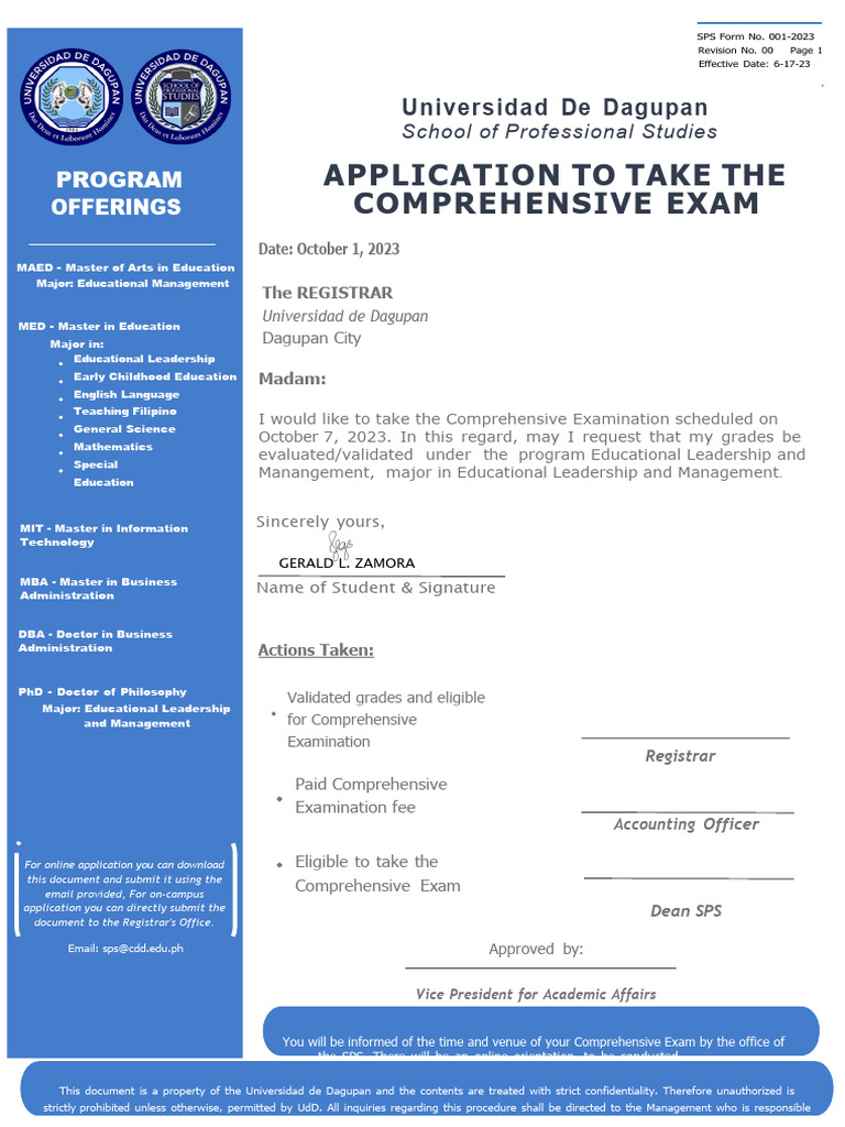 Compre - Application-Gerald L. Zamora-PhD | PDF | Doctor Of Philosophy | Vocational Education