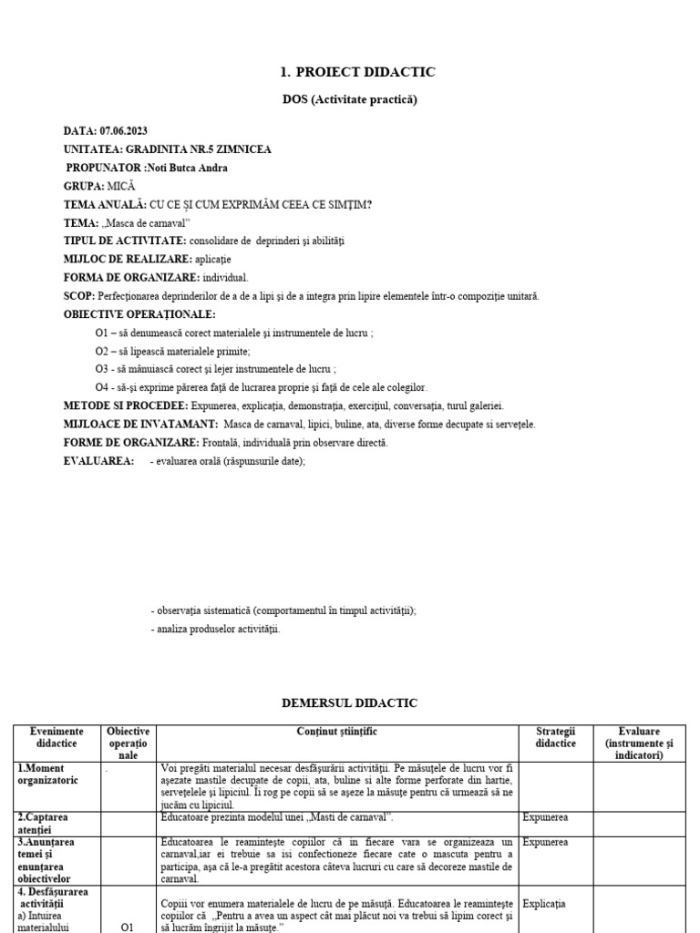 Proiect Didactic DOS | PDF