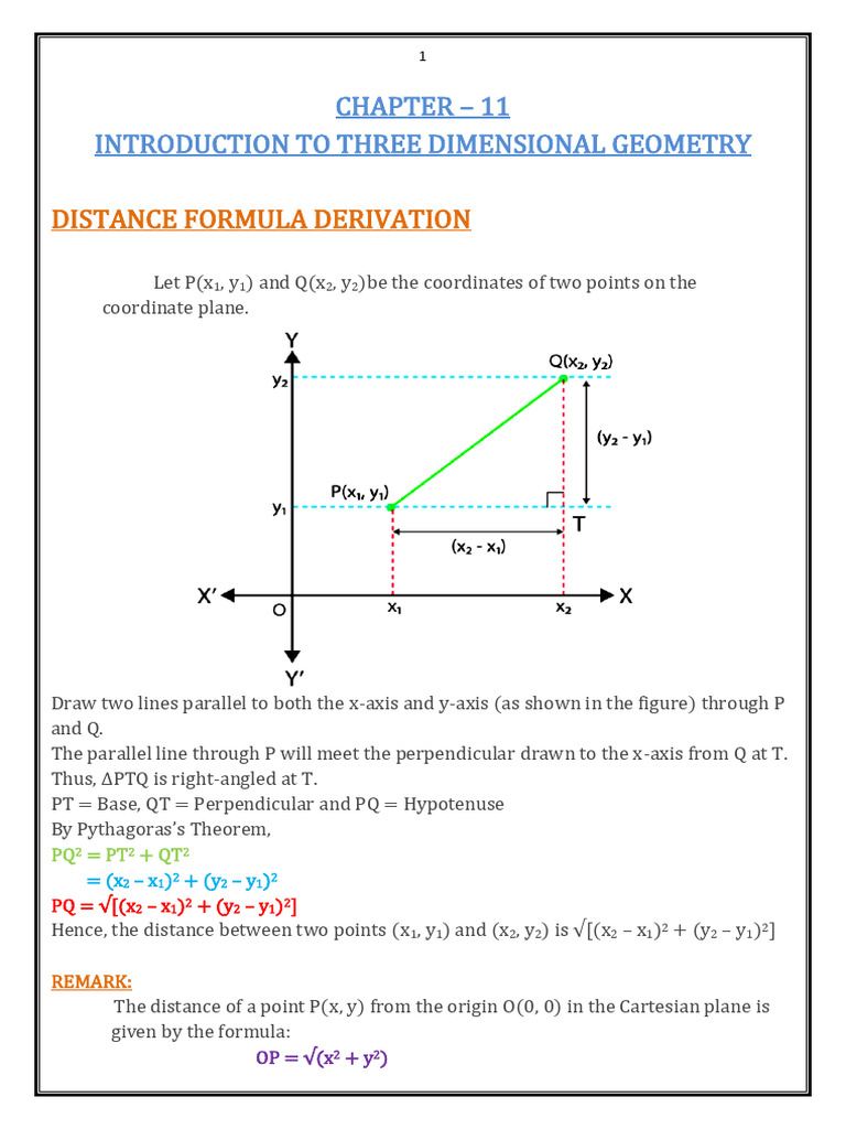 Distance Formula in 3D Geometry | PDF