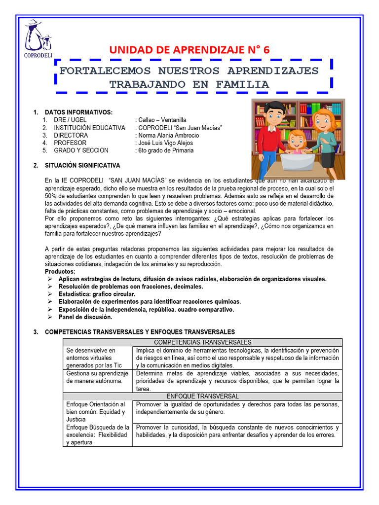 UNIDAD DE APRENDIZAJE 6 - 6TO_2023-COPRODELI.MODIFdocx | PDF | Números | Aprendizaje