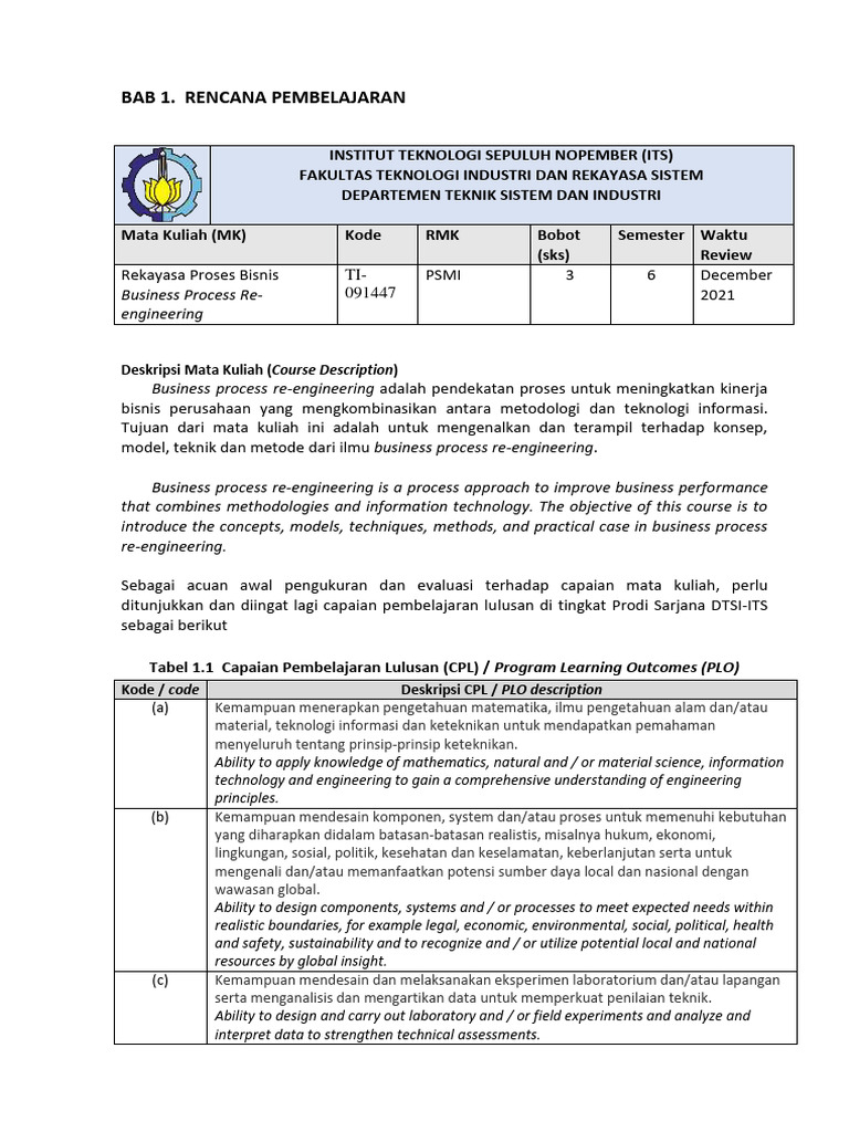 RPS Rekayasa Proses Bisnis | PDF