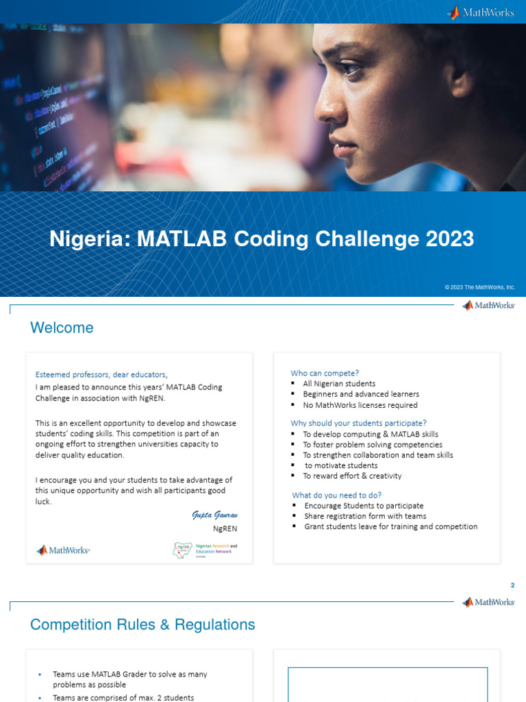 Nigeria MATLAB Coding Challenge 2023 | PDF