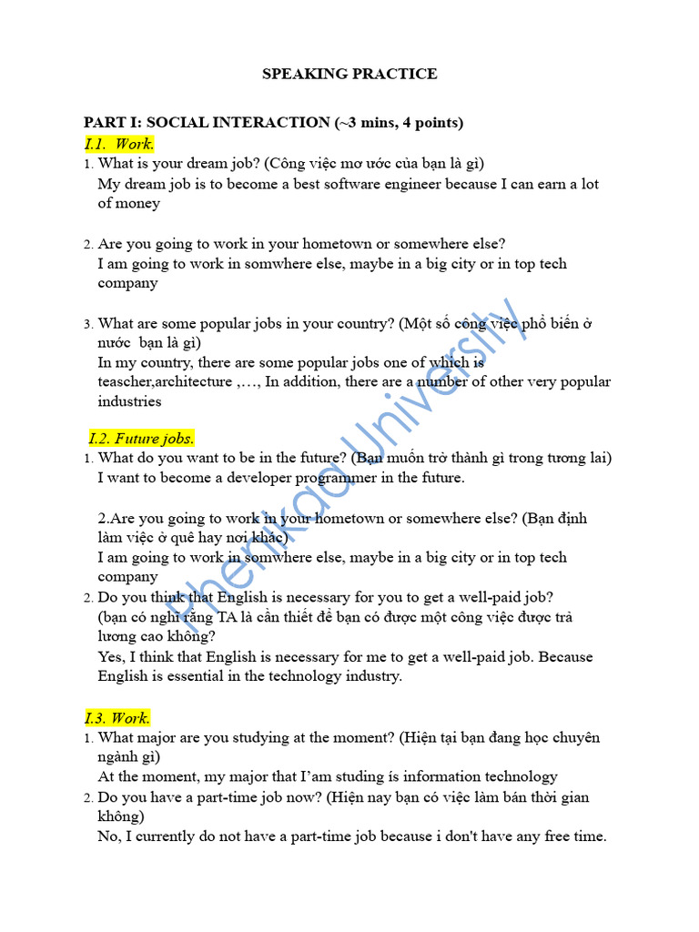 Speaking Practice E2 | PDF
