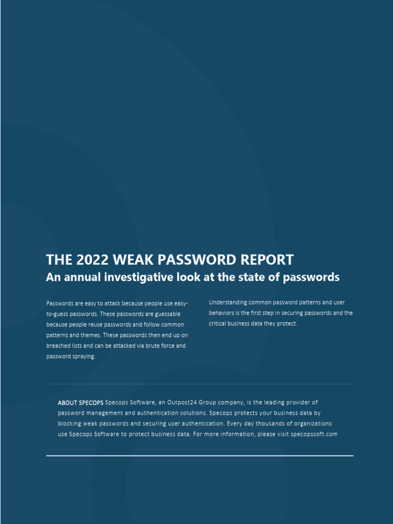 Specops Software Weak Password Report 2022 2 | Download Free PDF | Password | Authentication
