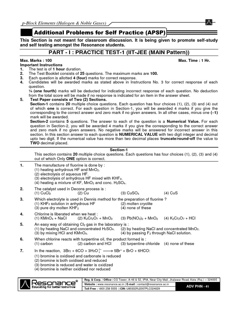 P-Block Elements (Halogen - Noble Gases) APSP | PDF