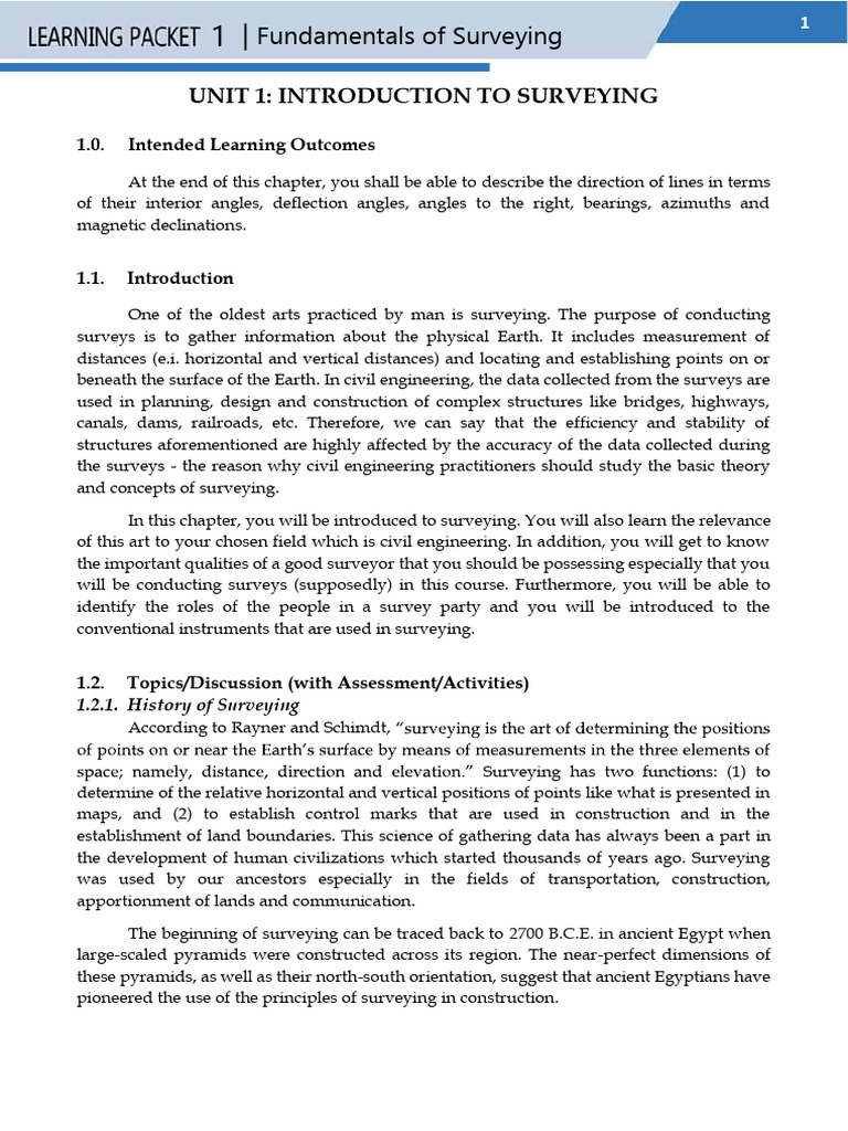 LP 1 Ce 1 Fundamentals of Surveying | PDF | Surveying | Geodesy