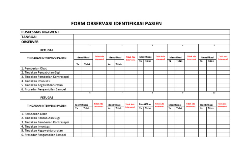 Form Observasi Identifikasi Pasien | PDF